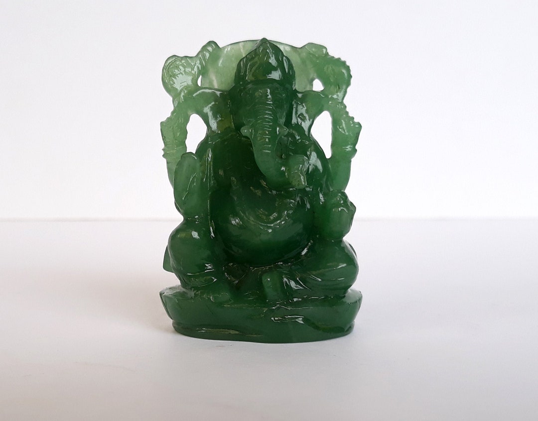 2.25 Inches LORD GANESHA STATUE Green Aventurine Stone Hand Carved ...