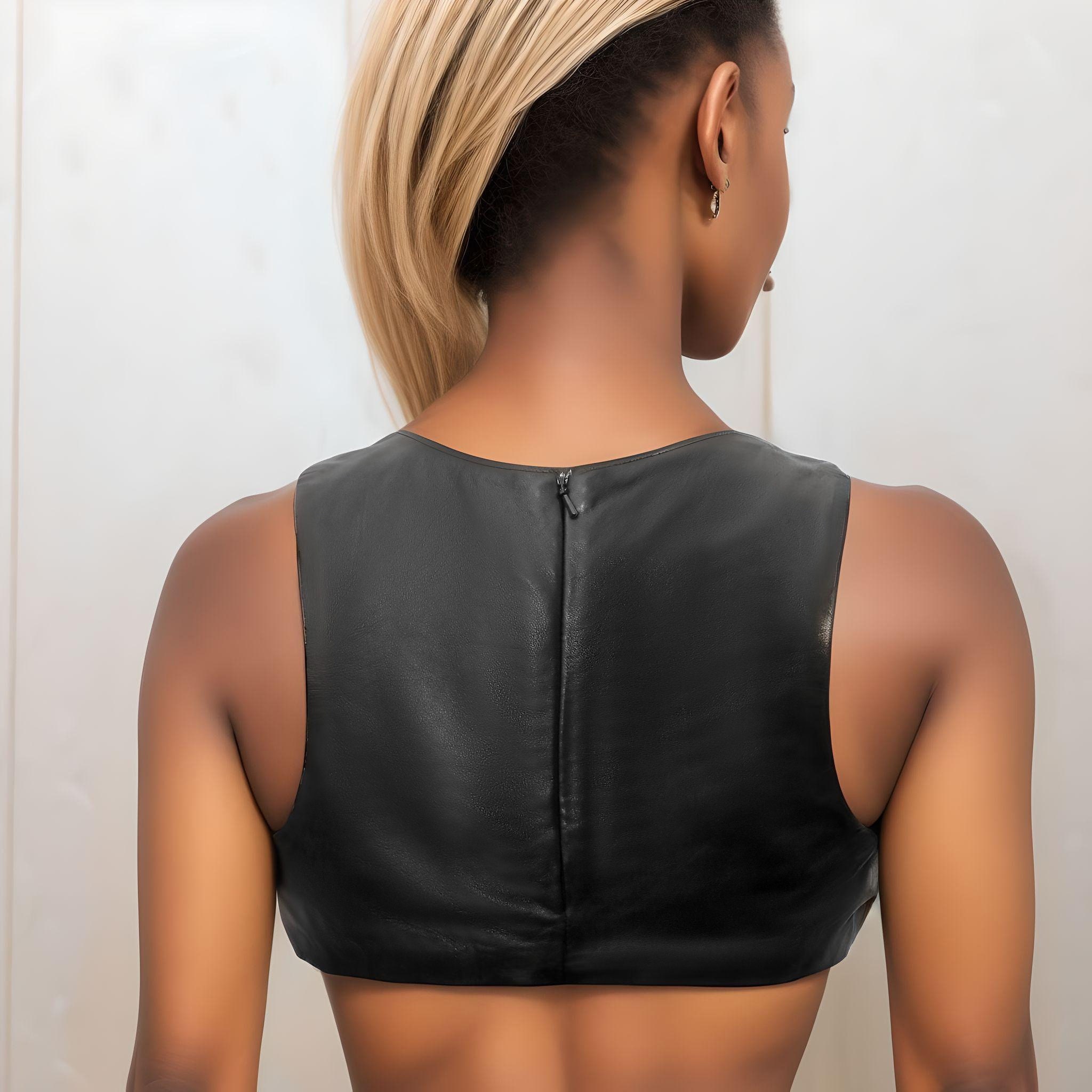 Black Leather Vest, Cropped Leather Vest, Goth Clothing, Vest for Women ...