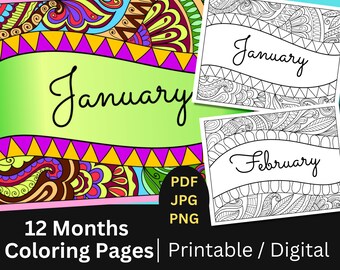 12 Months Coloring - Etsy