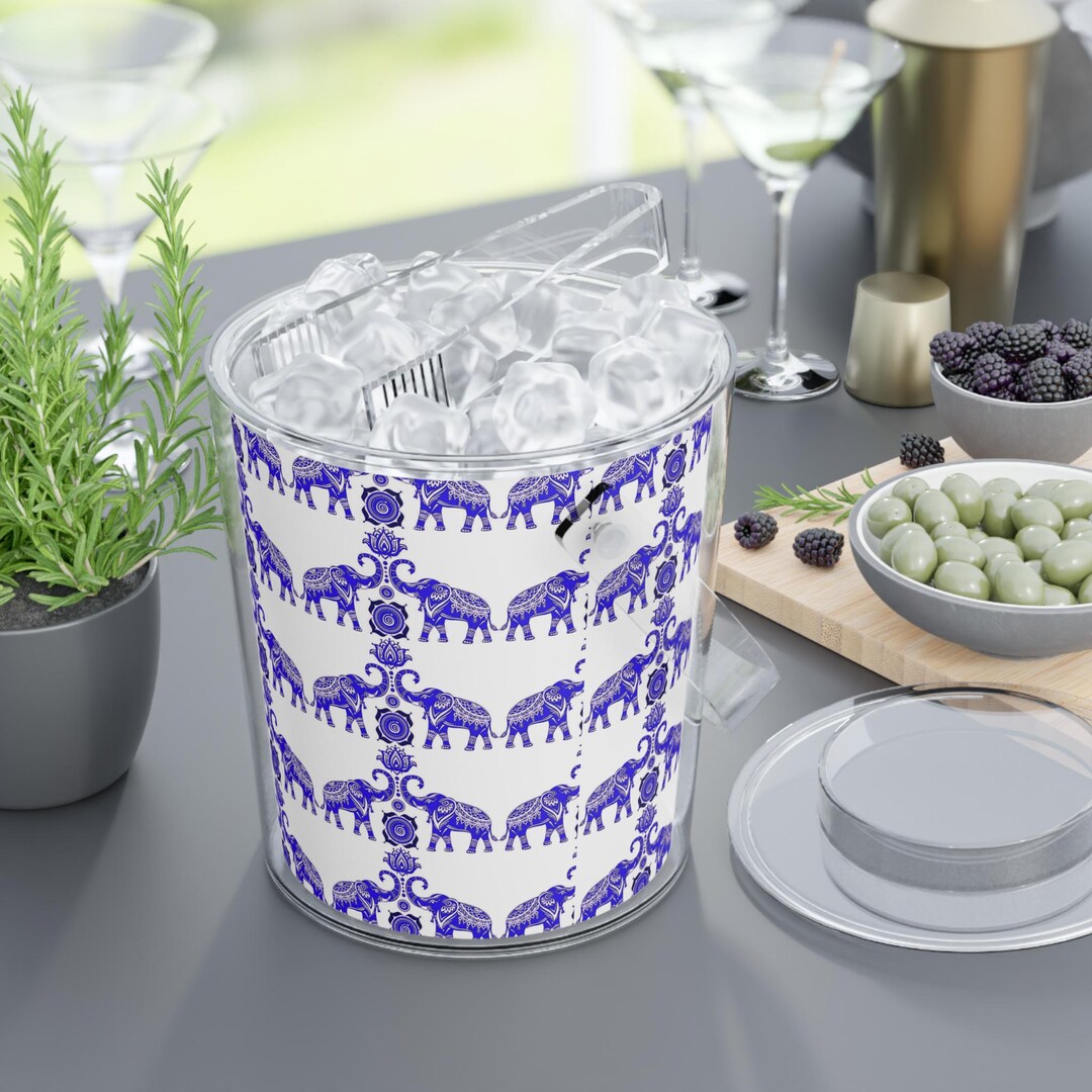 Blue Elephant Ice Bucket With Lid and Tongs, Decorative Party Cooler ...