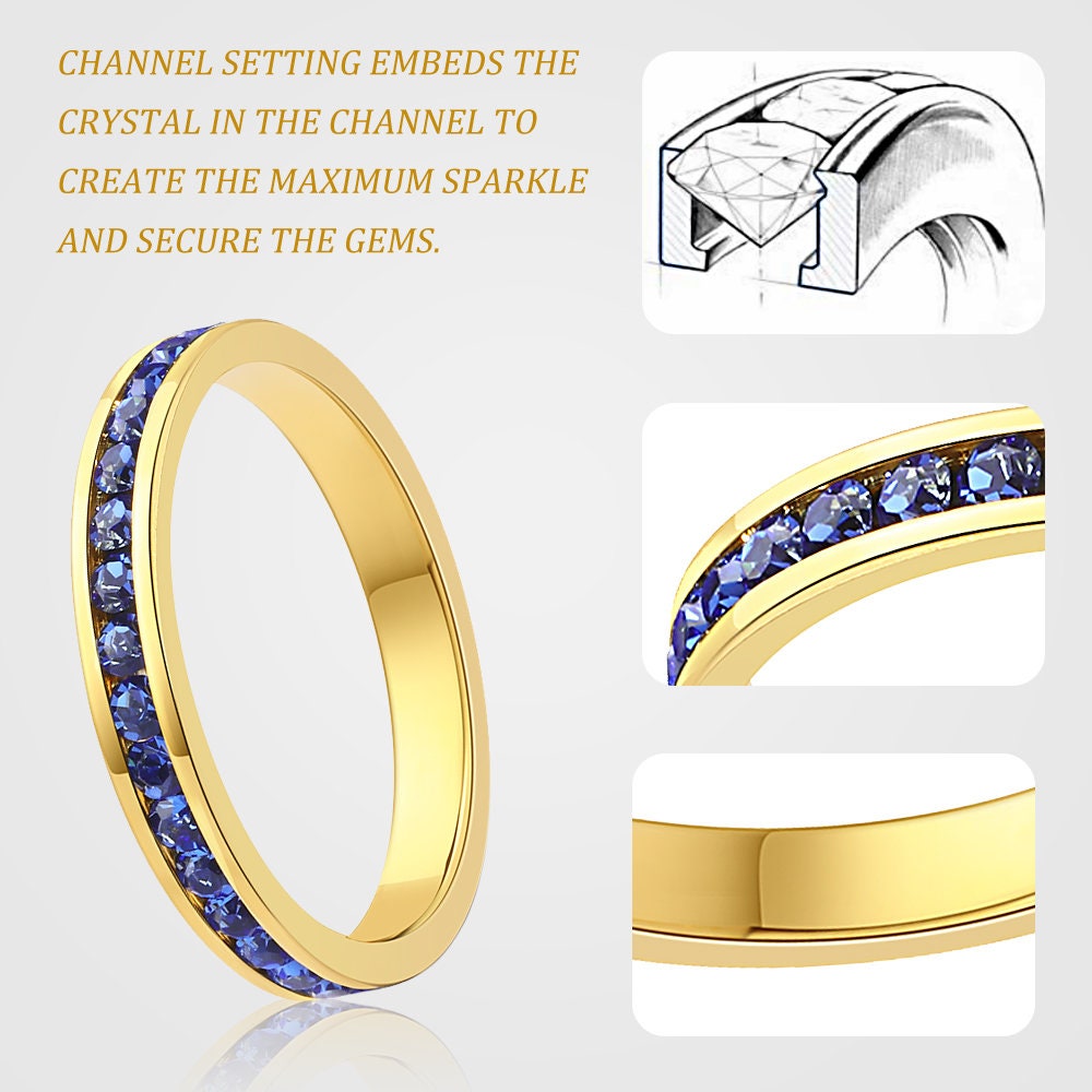 Muses Art Design Birthstone Eternity Band Stackable Ring channel Set ...