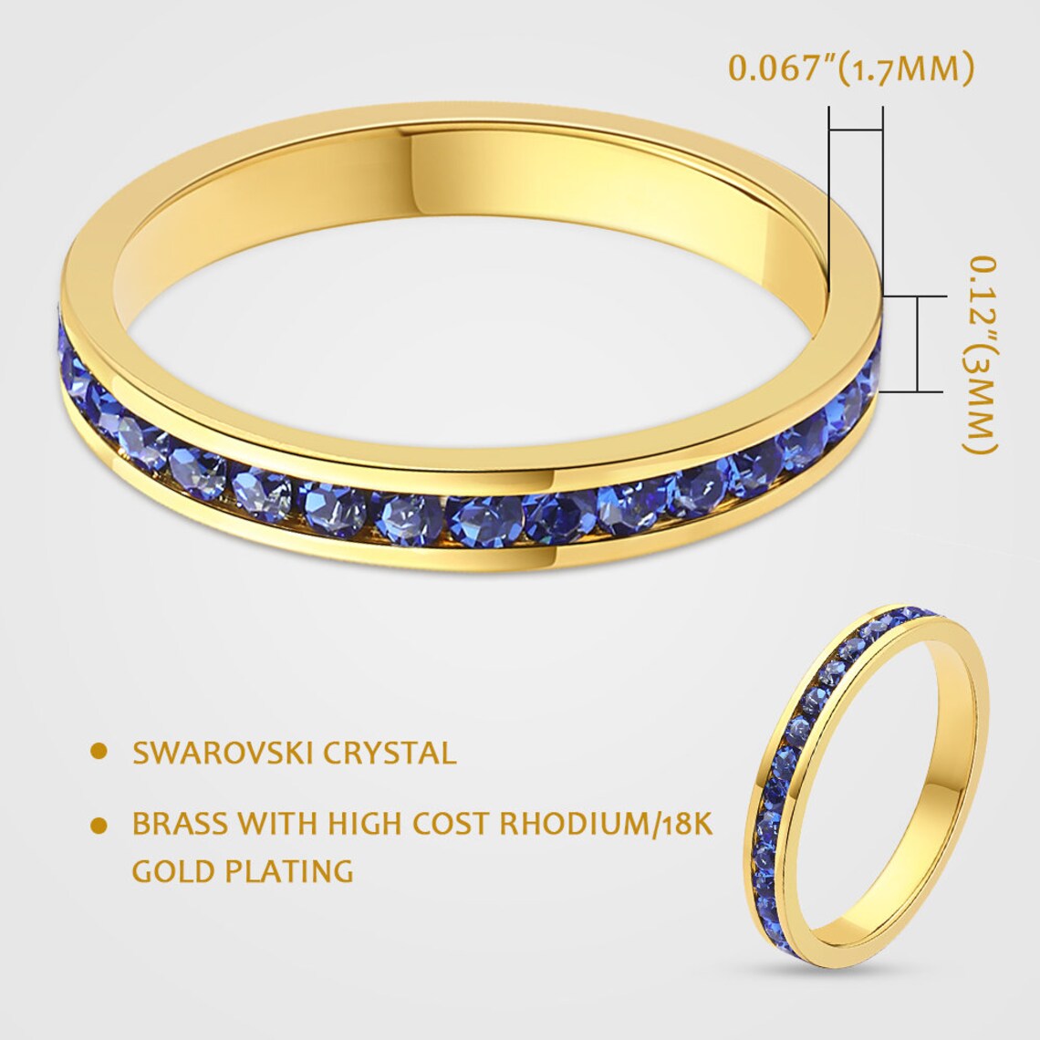 Muses Art Design Birthstone Eternity Band Stackable Ring channel Set ...
