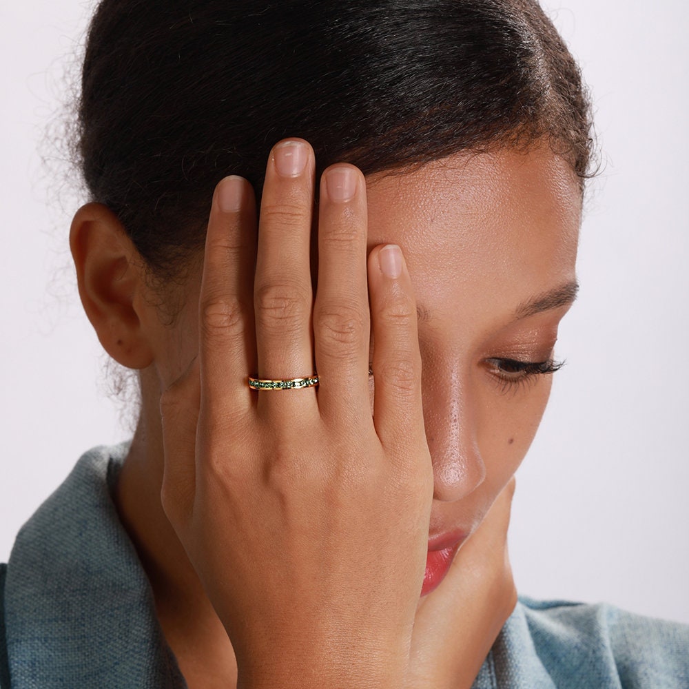 Muses Art Design Birthstone Eternity Band Stackable Ring channel Set ...