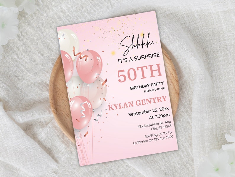 Shh Its a Surprise Birthday Party Invitation, 50th Birthday Invitation ...