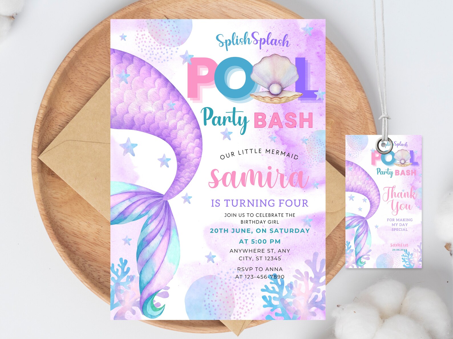 Editable Mermaid Birthday Invitation Canva Template, Sea Birthday Party ...