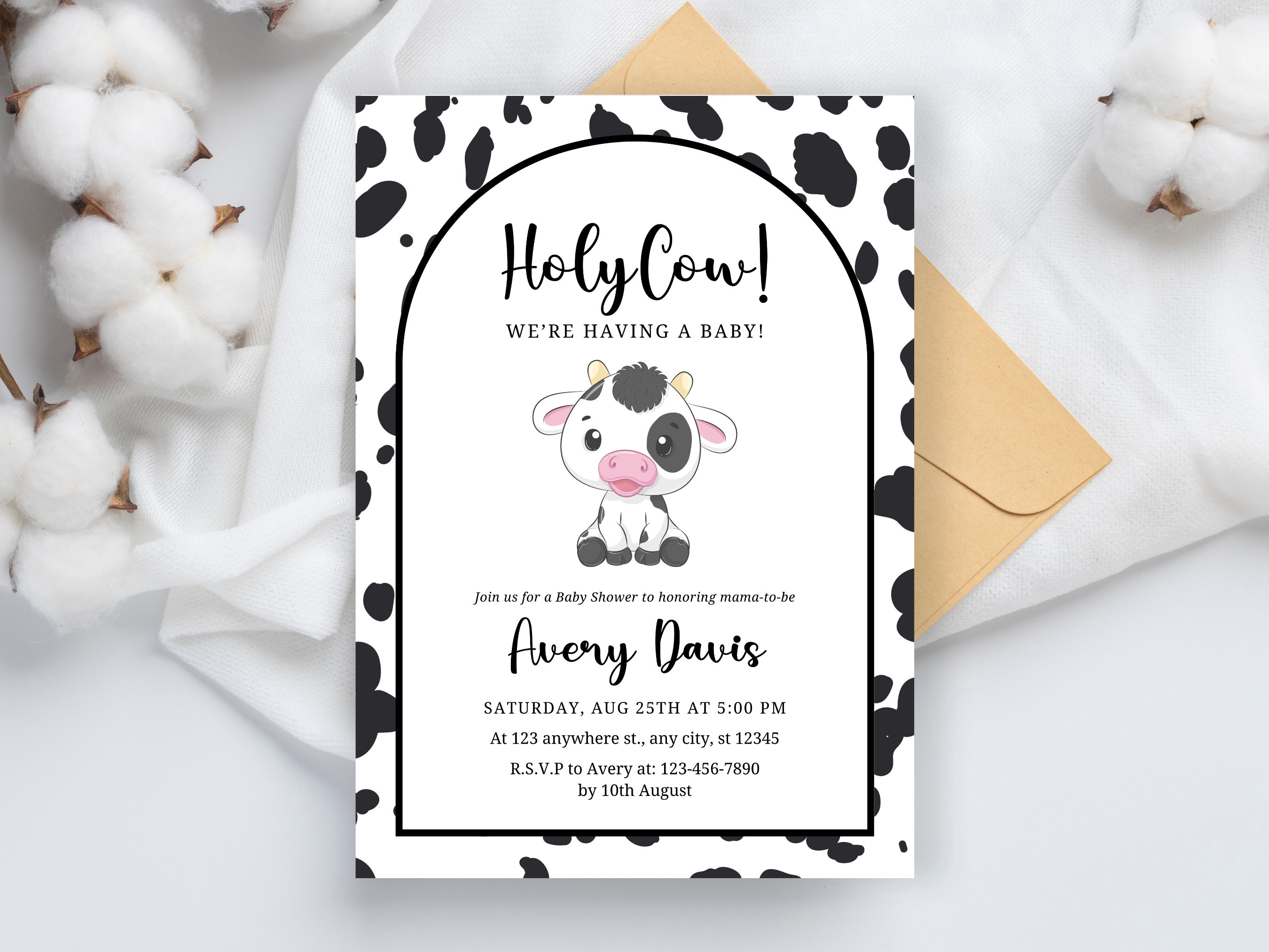 Editable Holy Cow Baby Shower Invitation, Girl Cow Baby Shower Invite ...