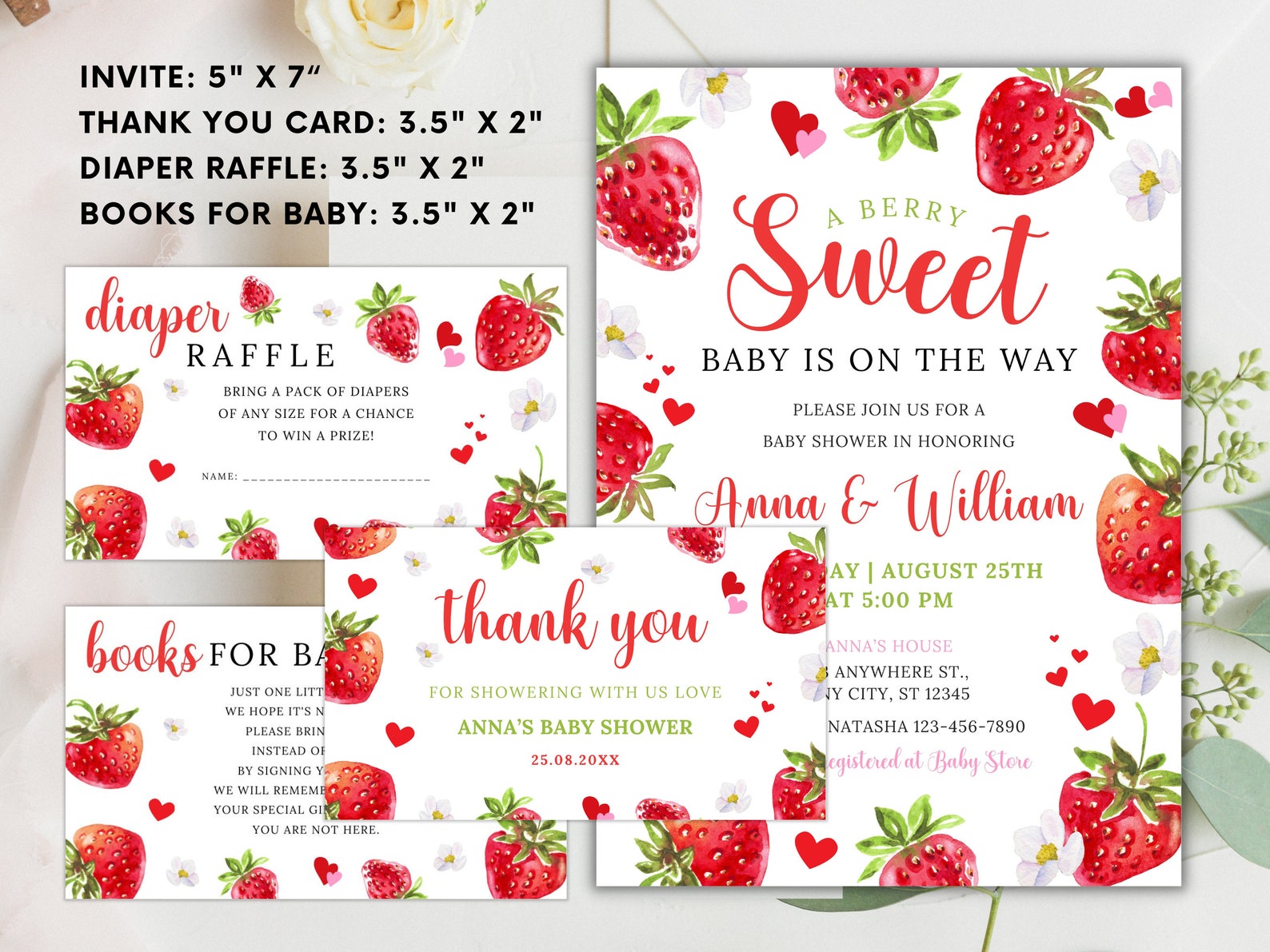 Editable Berry Sweet Baby Shower Bundle, Strawberry Baby Shower ...