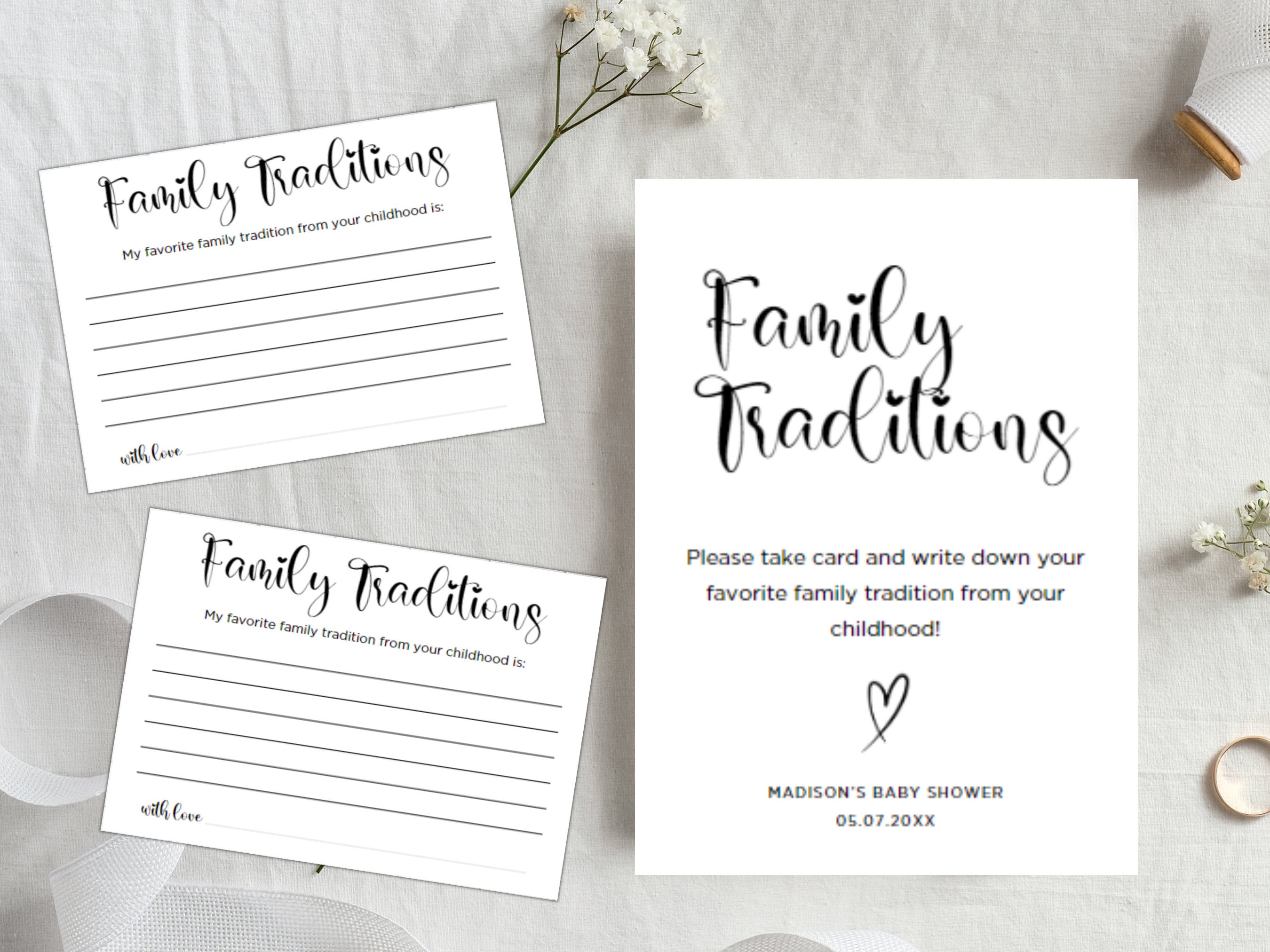Family Traditions Sign and Card, Family Traditions Baby Shower Games ...