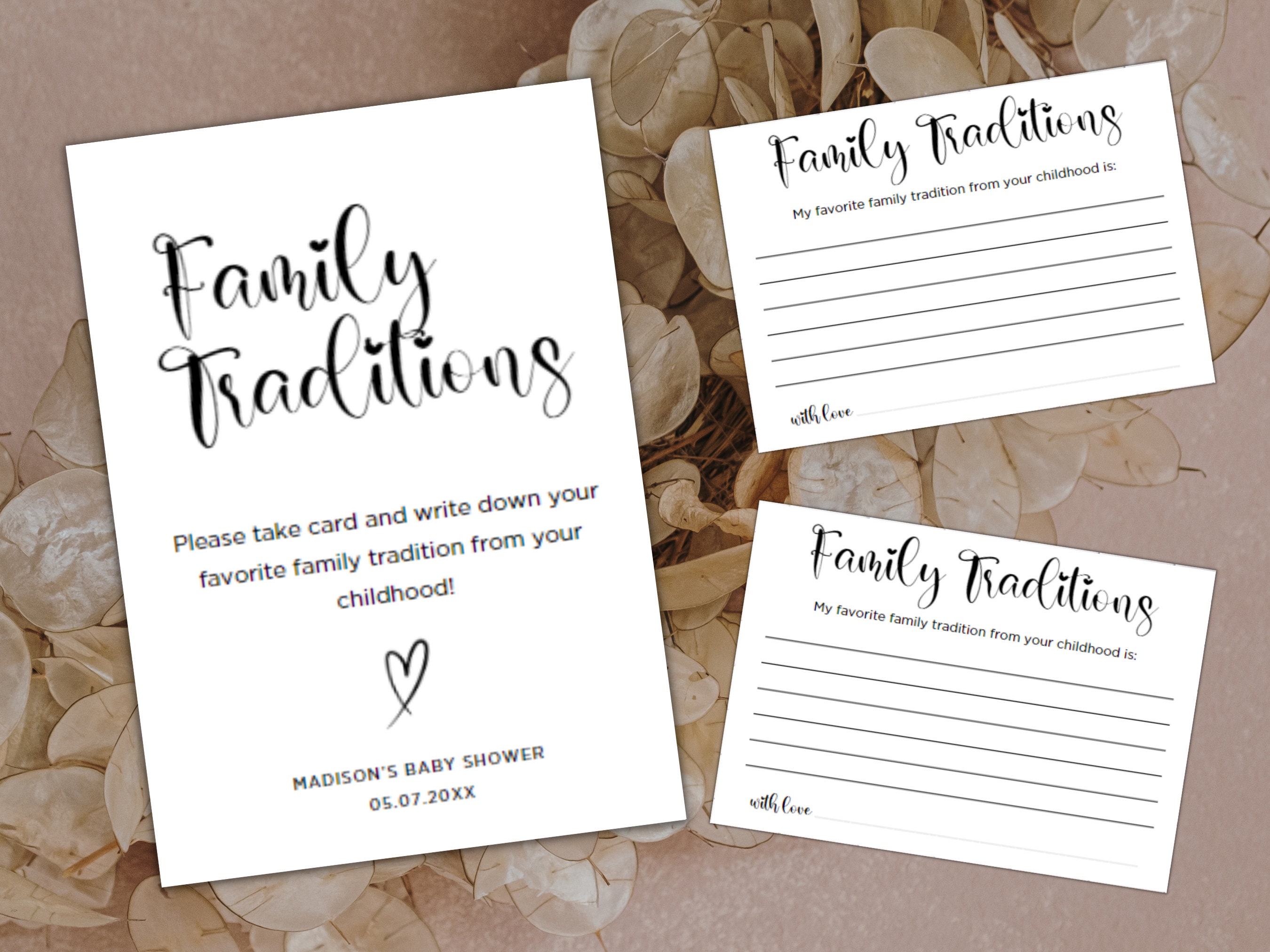 Family Traditions Sign and Card, Family Traditions Baby Shower Games ...