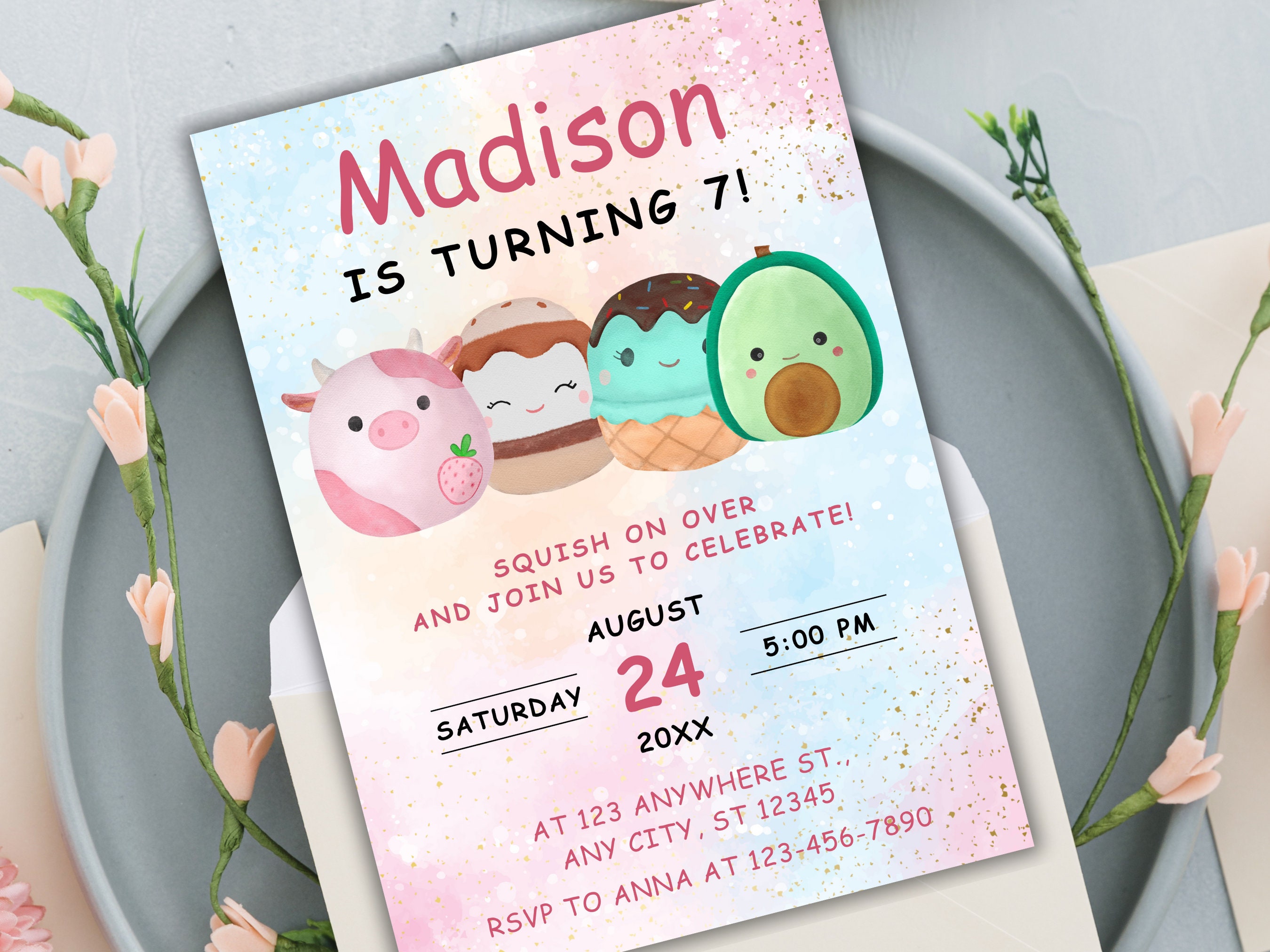 Squishmallow Birthday Invitation, Squishy Invitation, Squishmallow ...