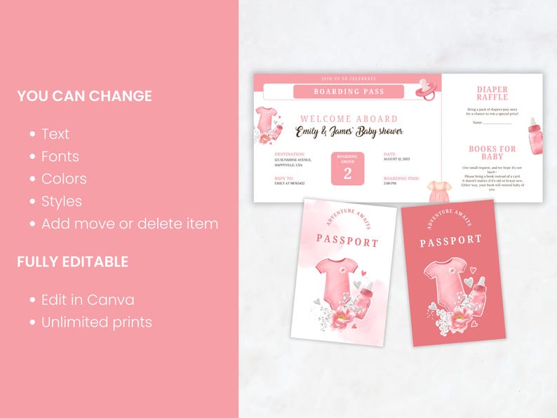 Boarding Pass Baby Shower Invitation, Passport Hot Air Balloon Baby ...