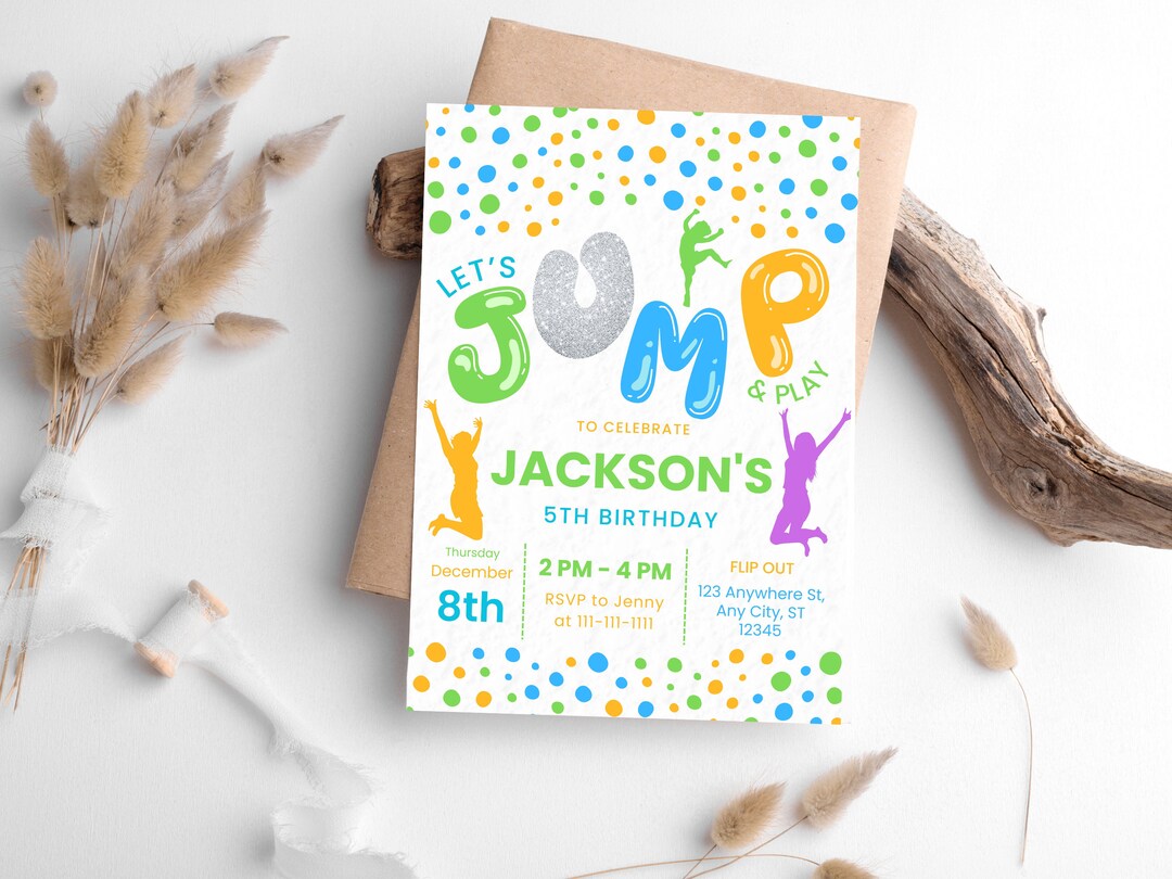 Editable Jump Birthday Party Invitation, Trampoline Birthday Party ...