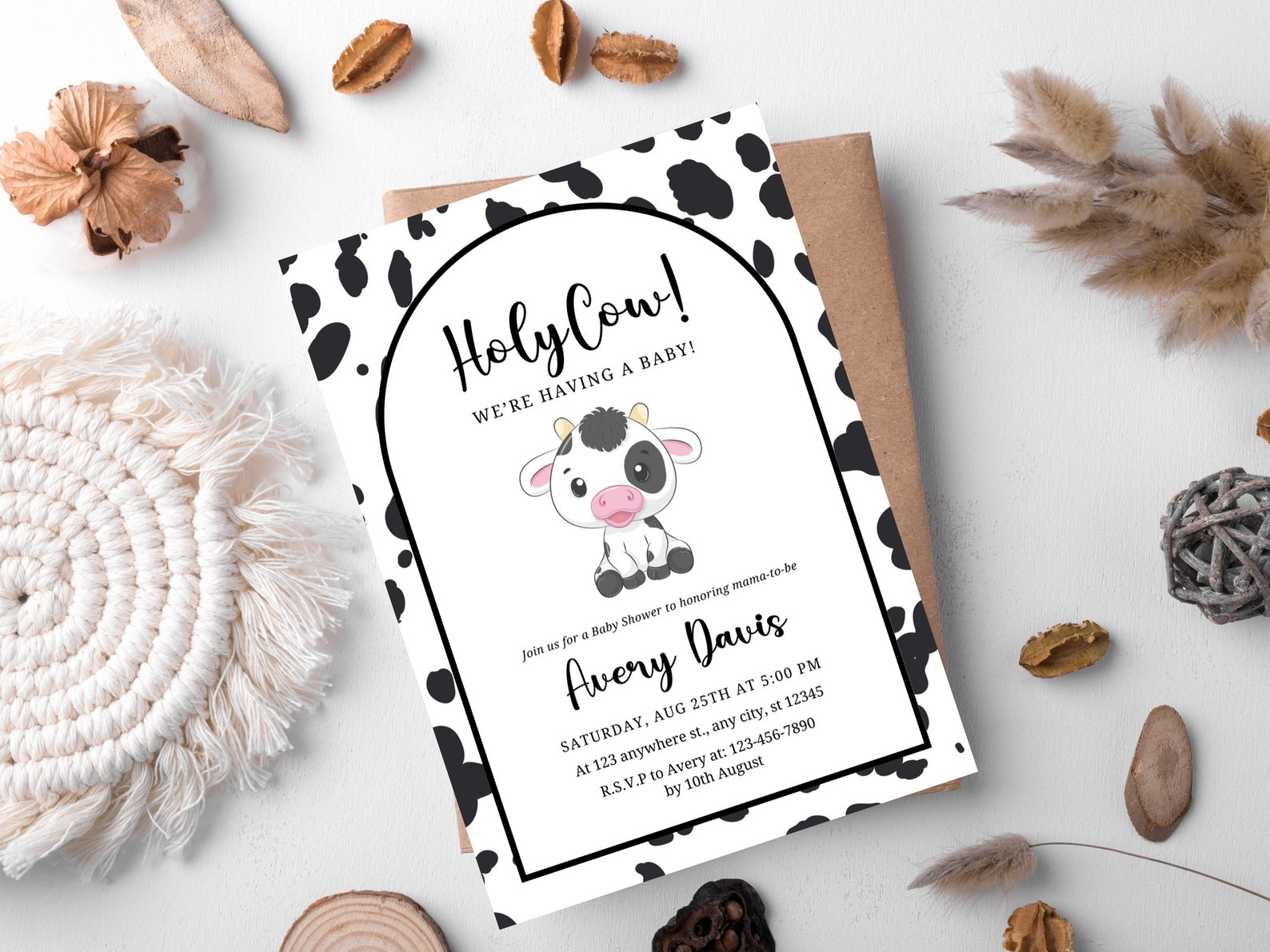 Editable Holy Cow Baby Shower Invitation, Girl Cow Baby Shower Invite ...