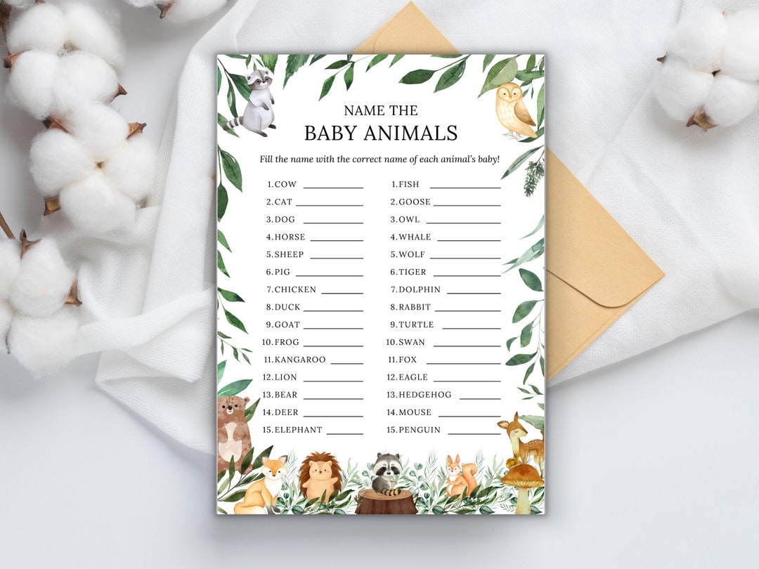 Baby Animal Match Game, INSTANT DOWNLOAD, Greenery Woodland Animals ...