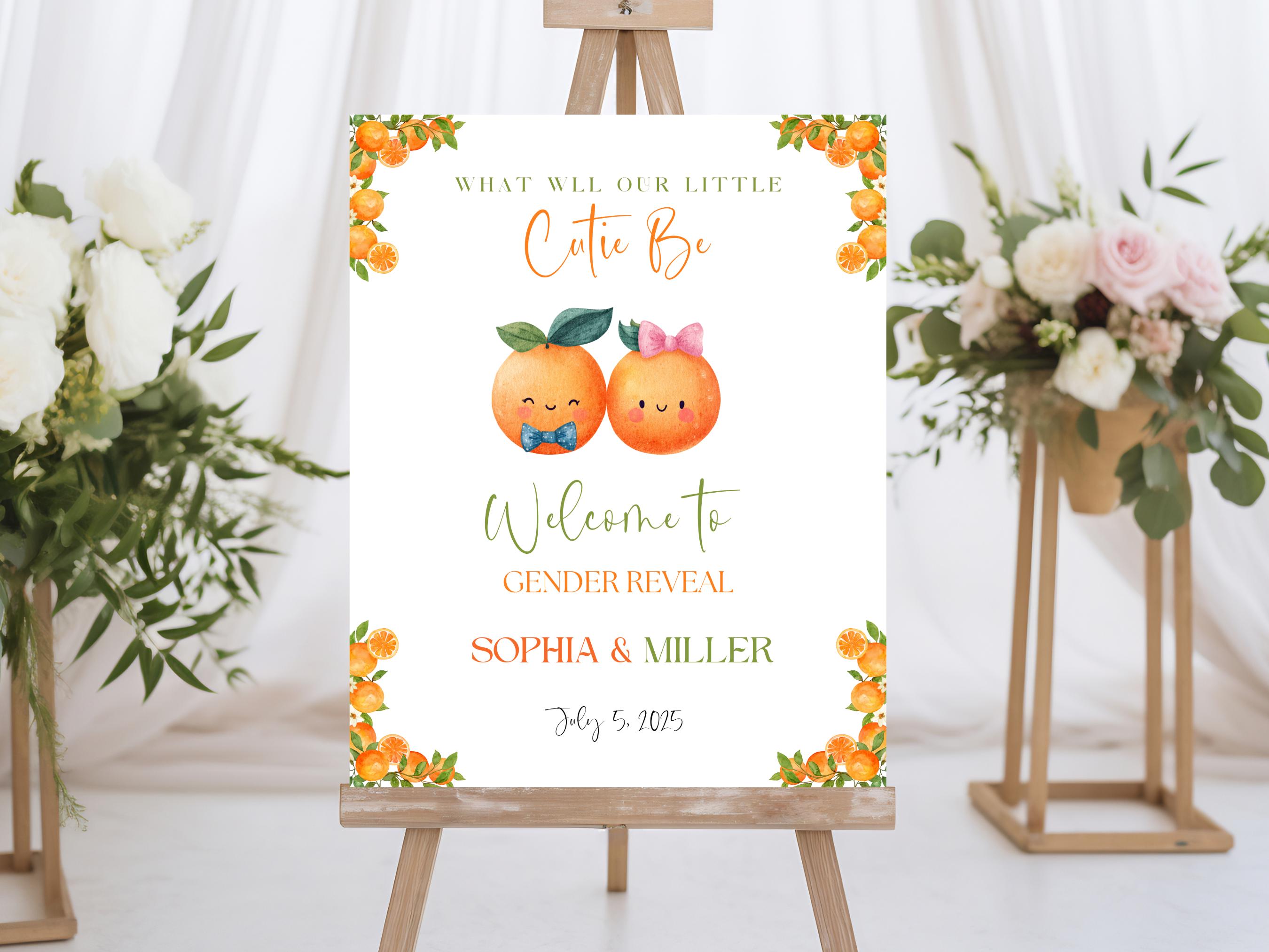 Cutie Theme Gender Reveal Welcome Sign | Orange Fruit Baby Shower| What ...