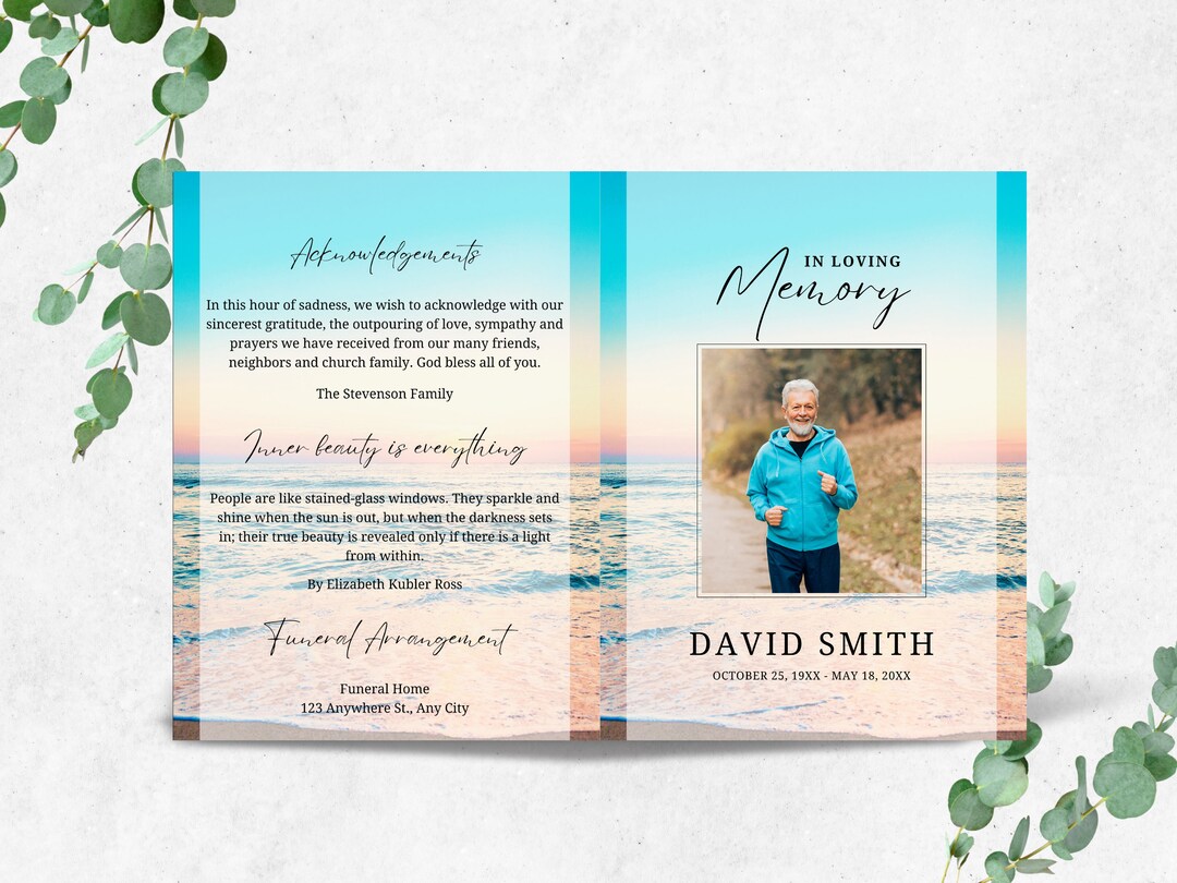 Editable Funeral Program Template, Bi-fold Obituary Template, Obituary ...