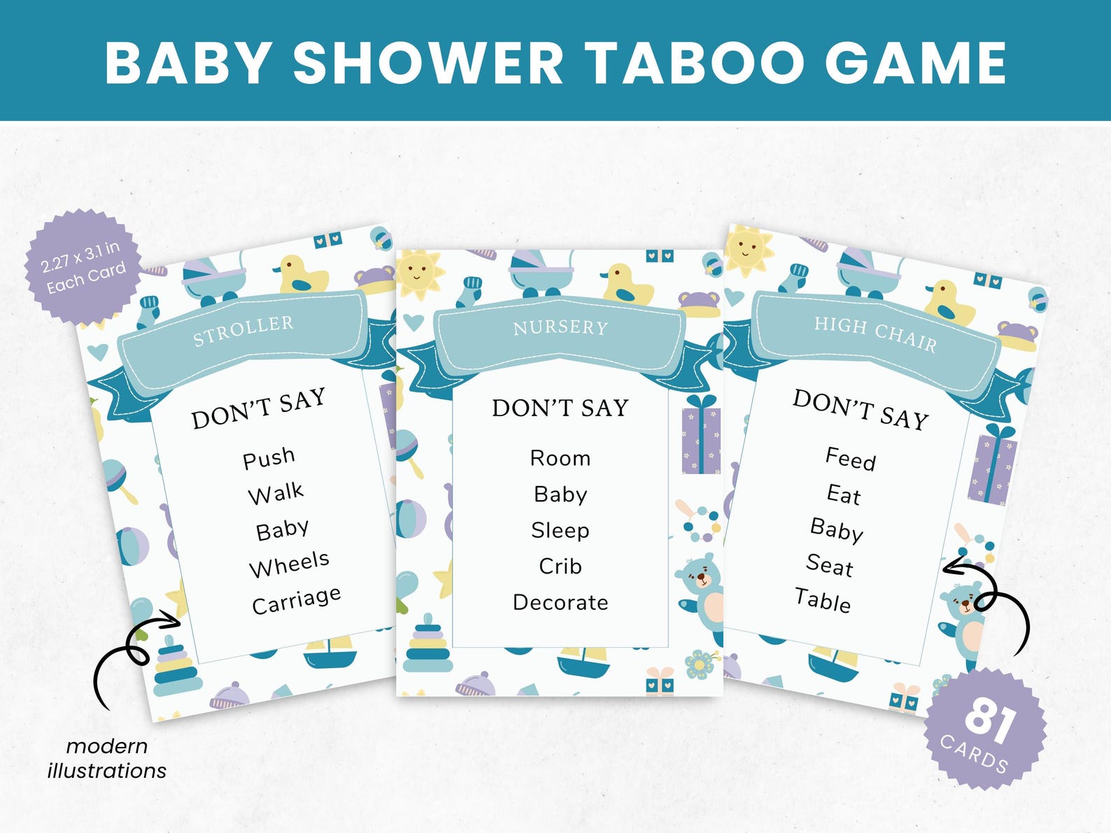 Baby Shower Taboo Card Game , Printable Baby Shower Taboo Cards, Baby ...