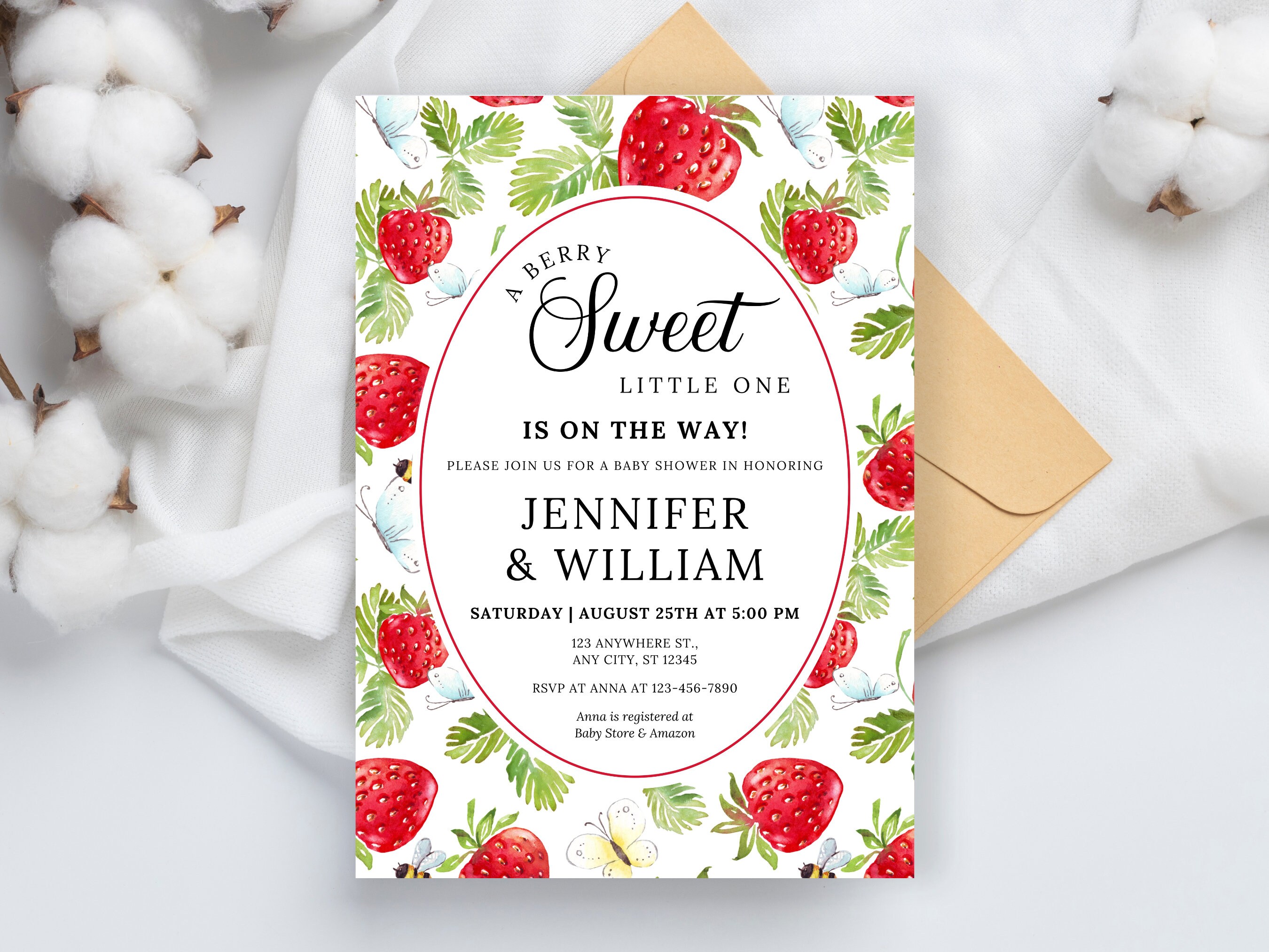Editable Berry Sweet Baby Shower Invitation, Blush Berry Sweet Invite ...