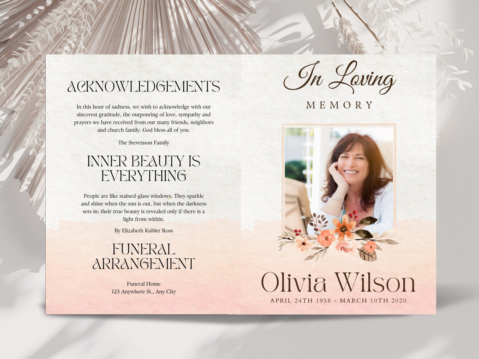 Editable Funeral Program Template, Bi-fold Obituary Template, Obituary ...