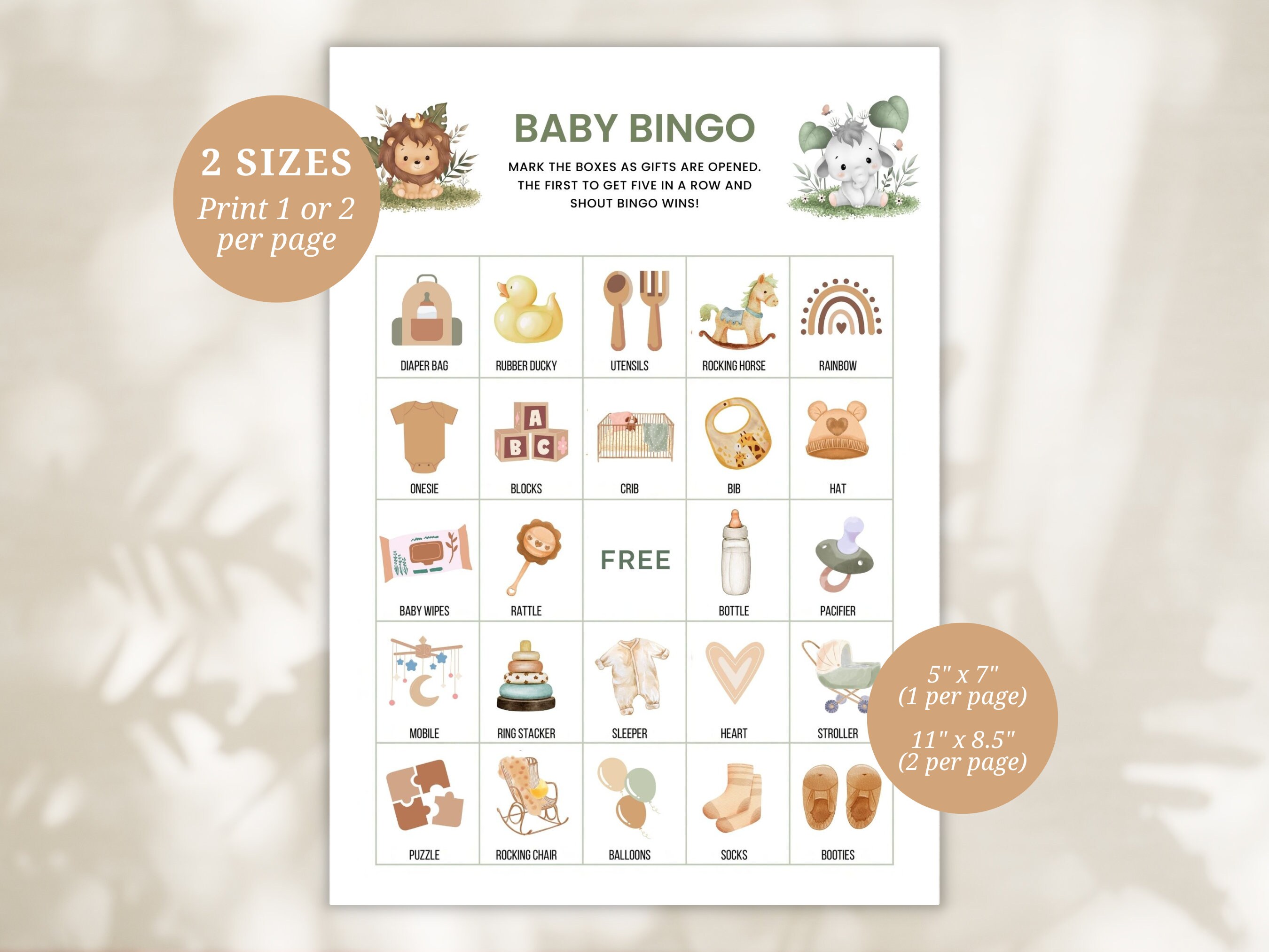 Printable Safari Baby Shower Bingo Cards Bundle, Safari Baby Shower ...