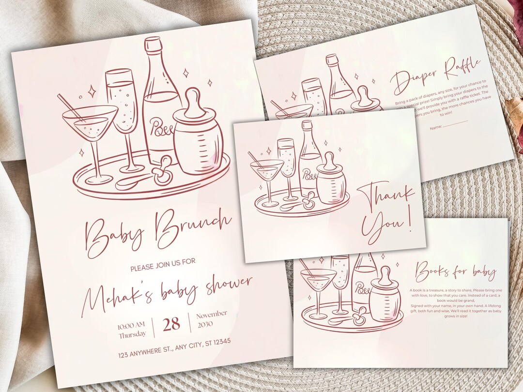 Editable Baby Shower Invitation Set |modern Line Art, Handwritten Baby ...