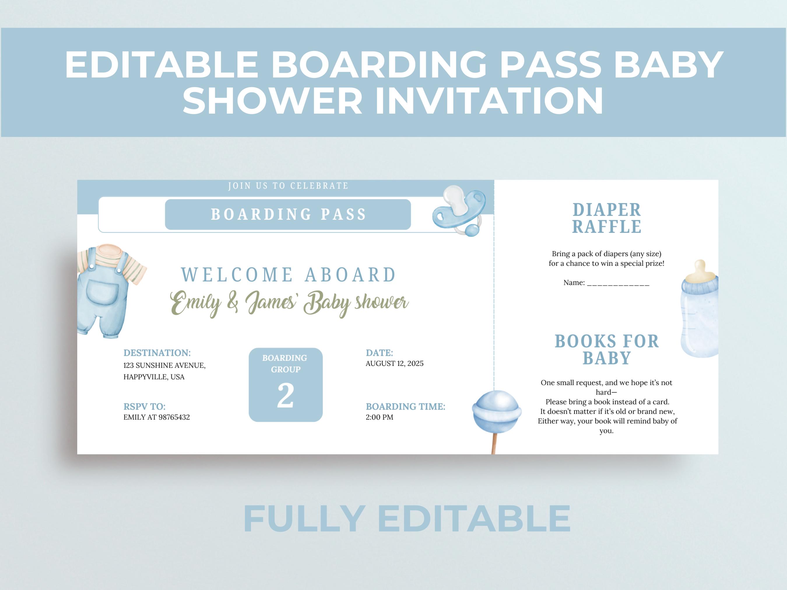 Boarding Pass Baby Shower Invitation, Passport Hot Air Balloon Baby ...