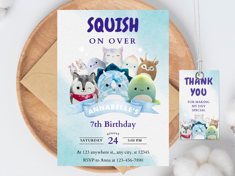 Squishmallow Birthday Invitation, Squishy Invitation, Squishmallow ...