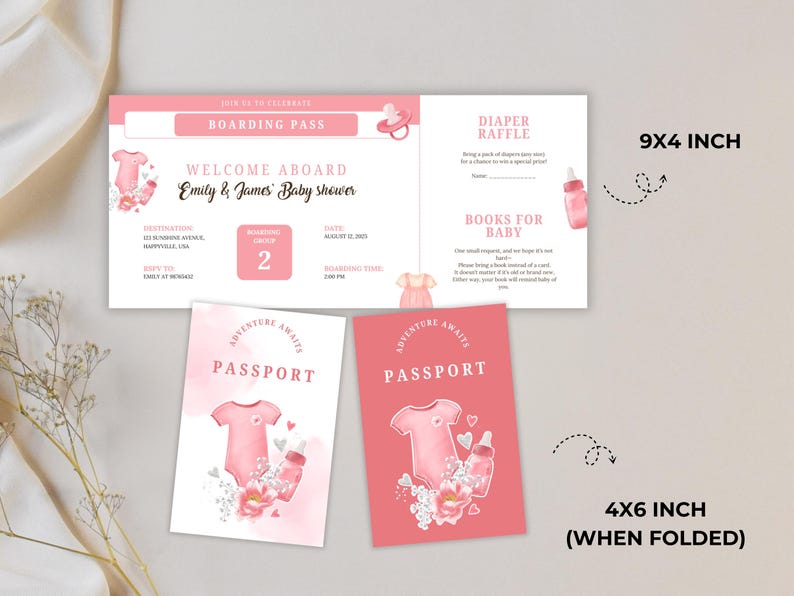 Boarding Pass Baby Shower Invitation, Passport Hot Air Balloon Baby ...