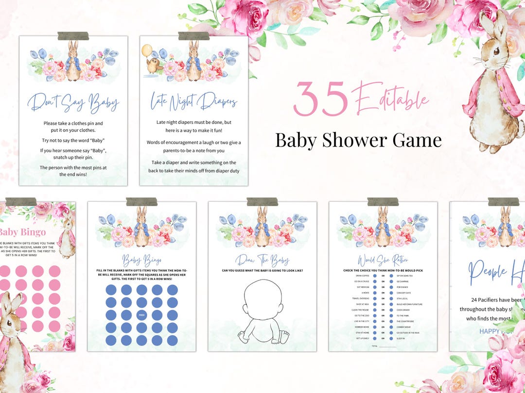 Peter Rabbit Baby Shower Games Bundle, Girl Baby Shower Games Package ...