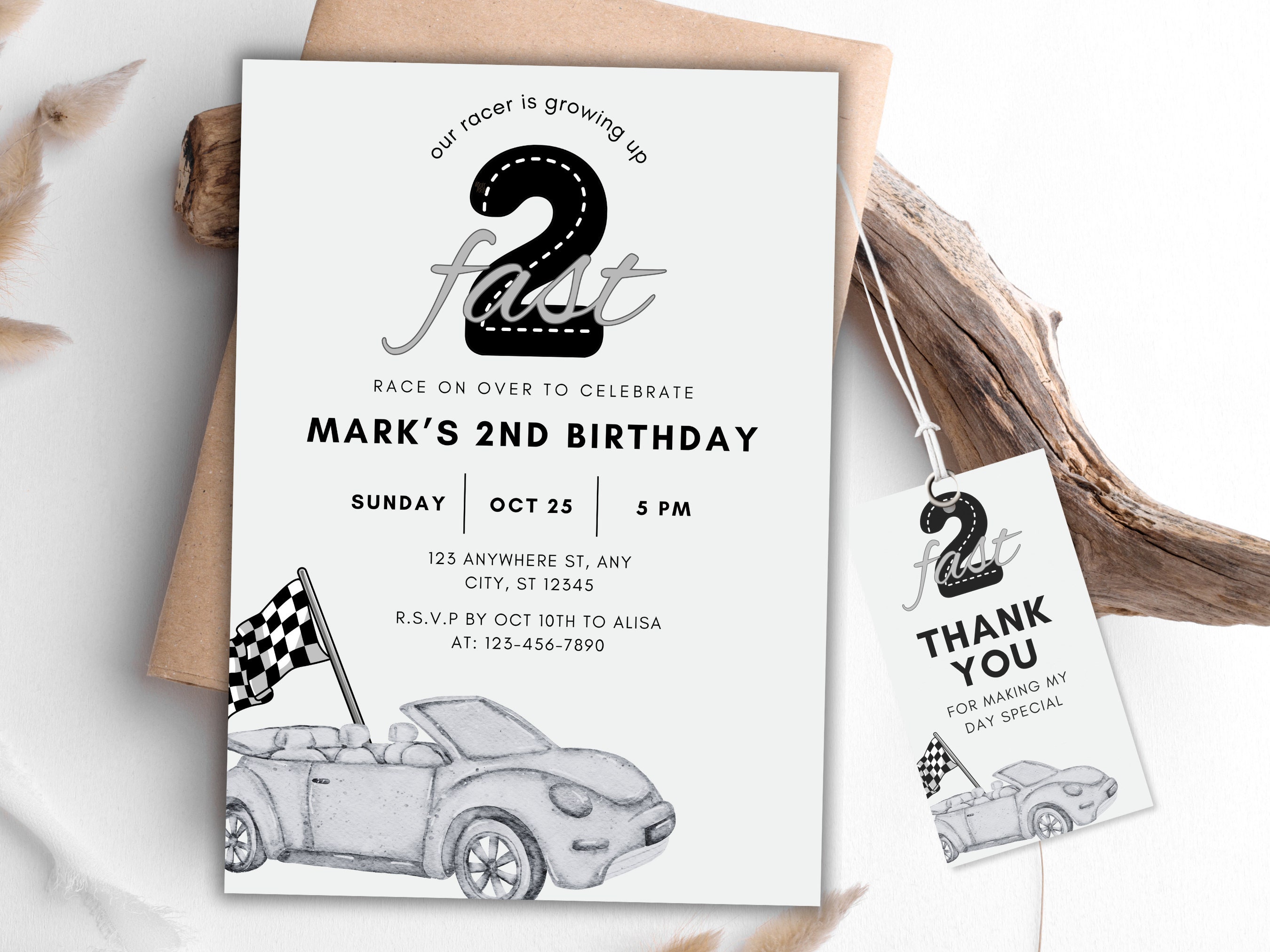 Editable TWO Fast Birthday Invitation, Racing Car 2nd Birthday ...