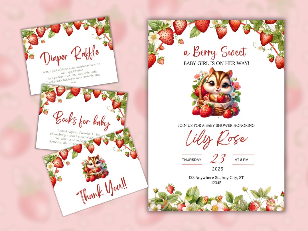 Editable Berry Sweet Baby Shower Bundle, Strawberry Baby Shower ...