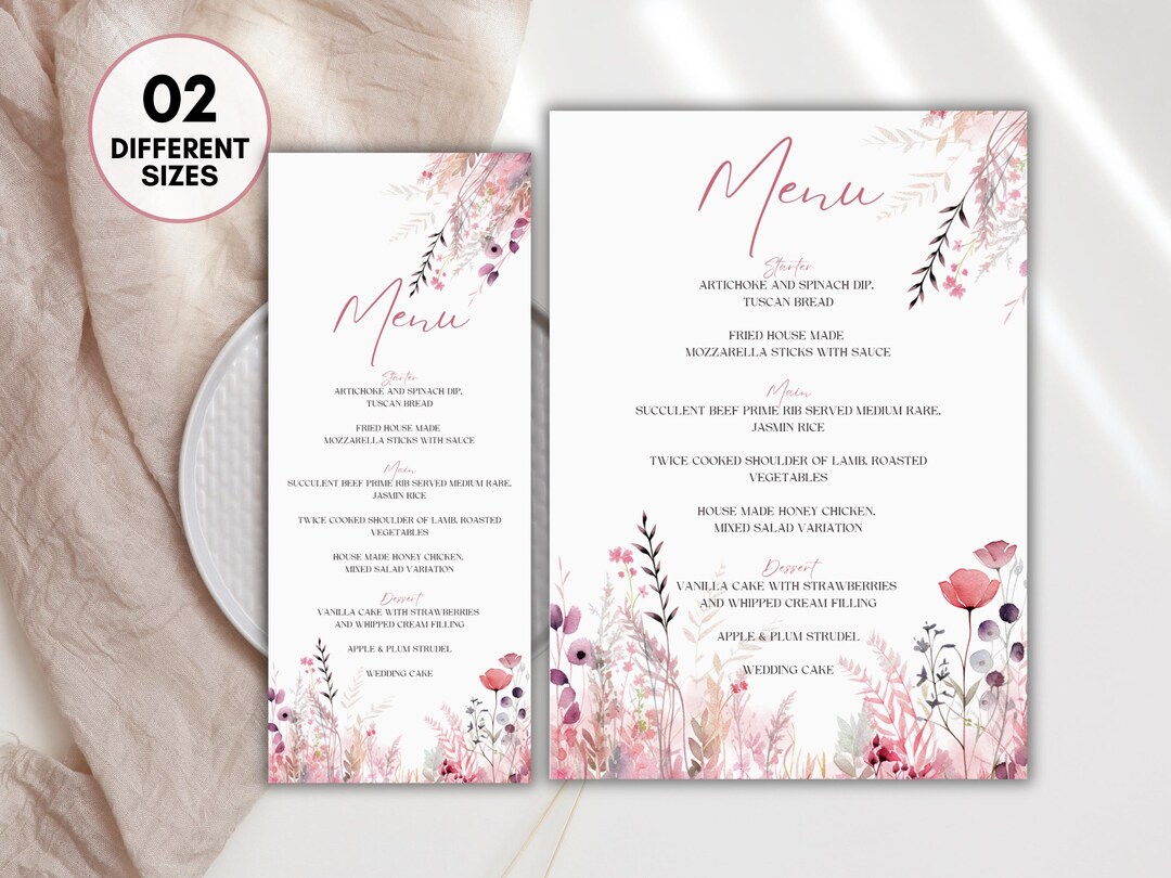 Floral Baby Shower Menu Template – Wildflower Design – Pink Botanical ...