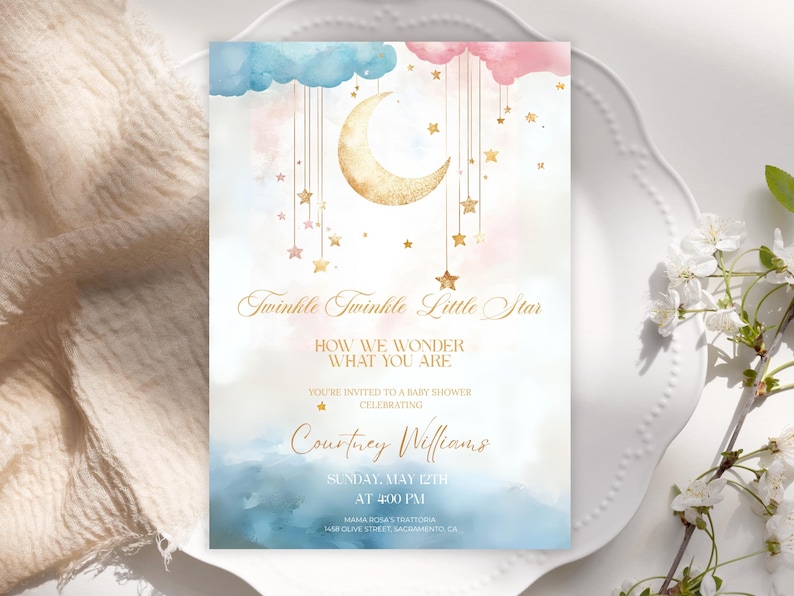 Twinkle Twinkle Little Star Gender Reveal Invitation Template, Boy or ...