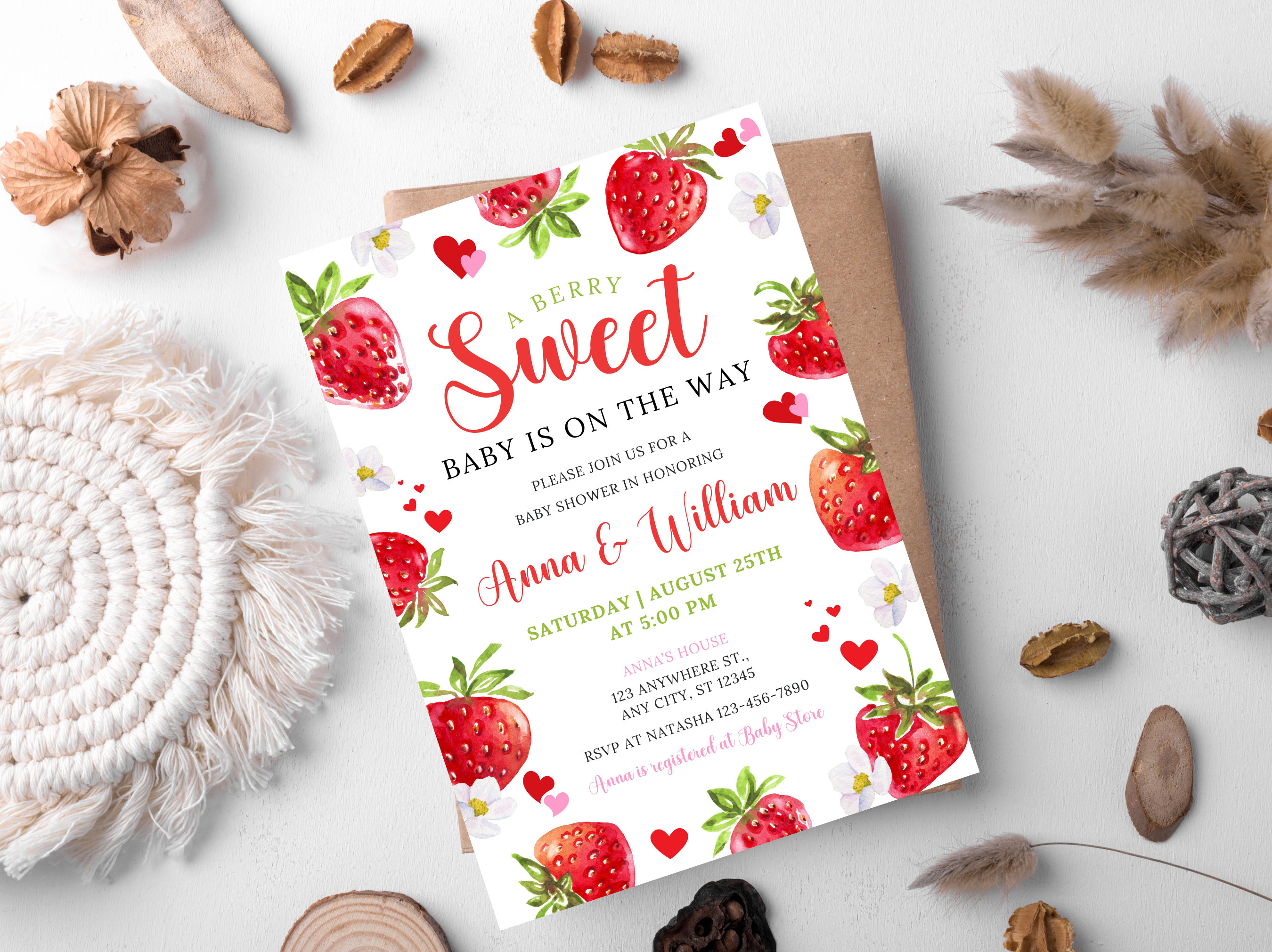 Editable Berry Sweet Baby Shower Invitation, Blush Berry Sweet Invite ...