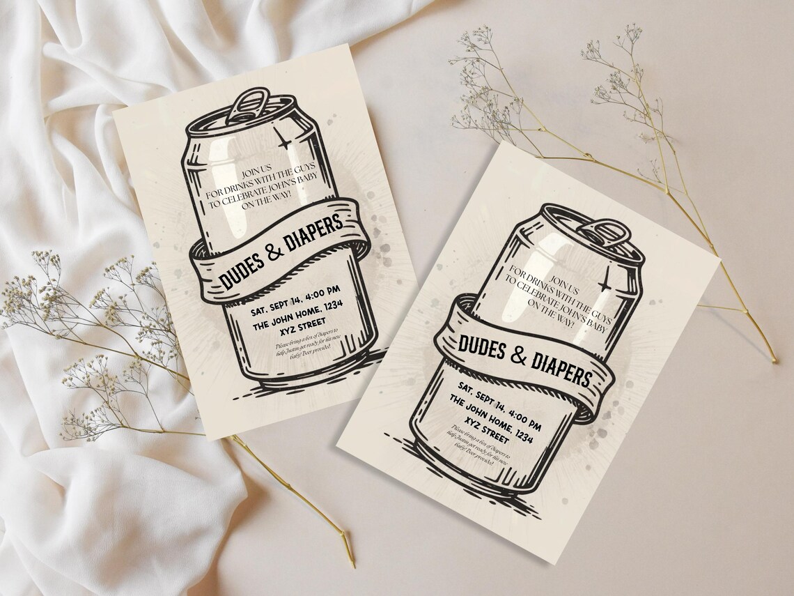 Dudes and Diapers Baby Shower Invitation, Printable Diaper Party Invite ...