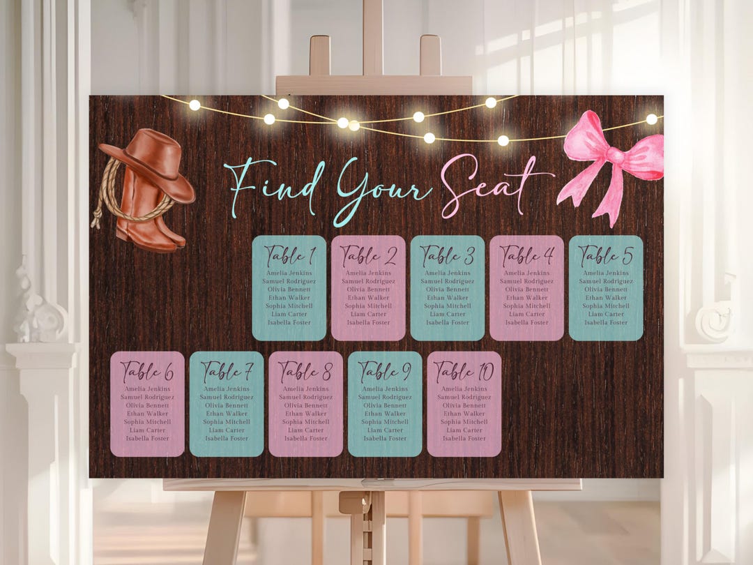 Rustic Boots & Bows Seating Chart Sign | Western Gender Reveal Party ...