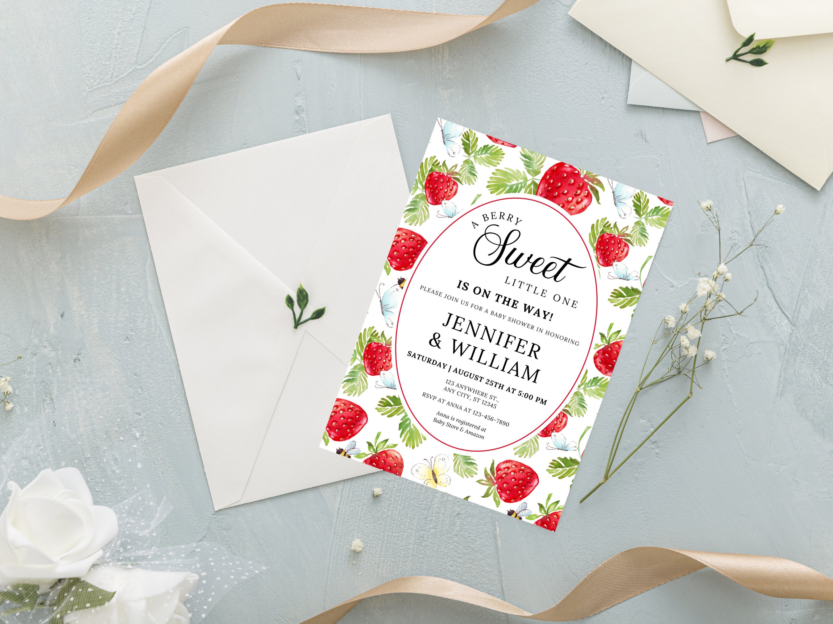 Editable Berry Sweet Baby Shower Invitation, Blush Berry Sweet Invite ...