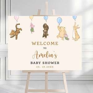 Classic Winnie the Pooh Baby Shower Welcome Sign, Editable Baby Shower ...