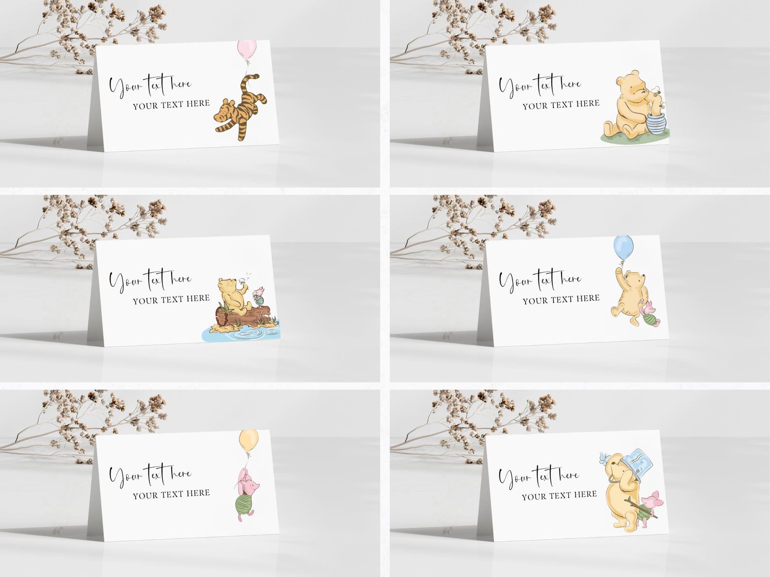Classic Winnie the Pooh Baby Shower Place Card, Pooh Food Cards Tents ...