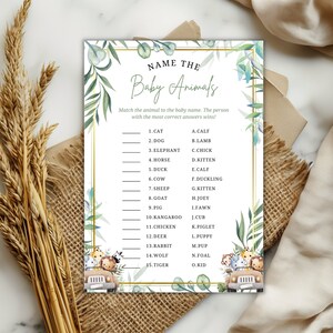Safari Baby Animal Match Game, Greenery Wild Animals Baby Shower Baby ...
