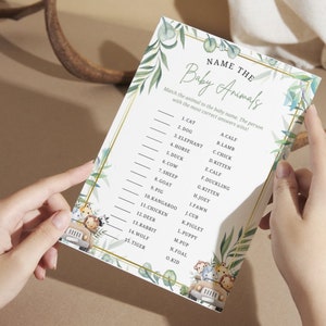 Safari Baby Animal Match Game, Greenery Wild , Baby Animal Names Quiz ...
