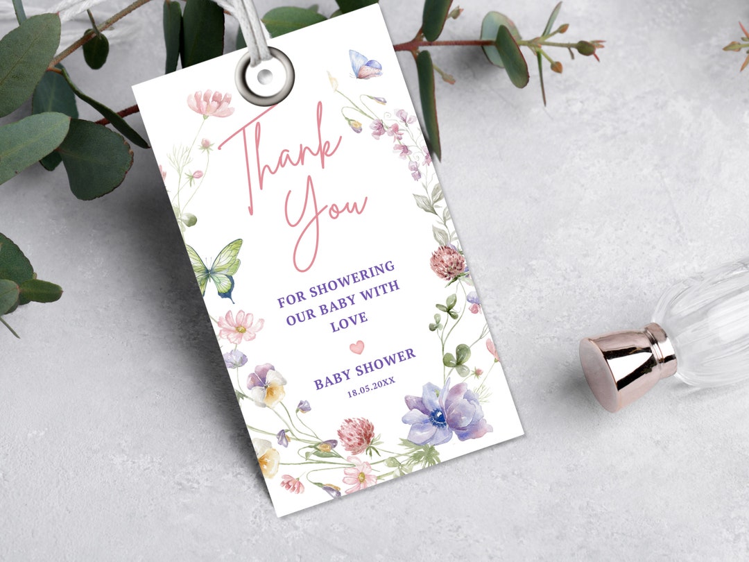 Wildflower Thank You Tag, Printable Favor Tag Template, Floral Favor ...