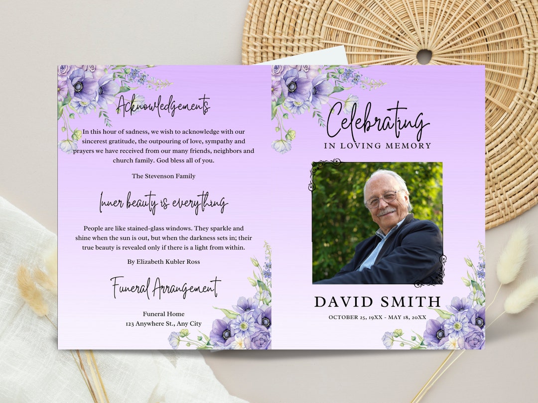 Editable Funeral Program Template, Bi-fold Obituary Template, Obituary ...