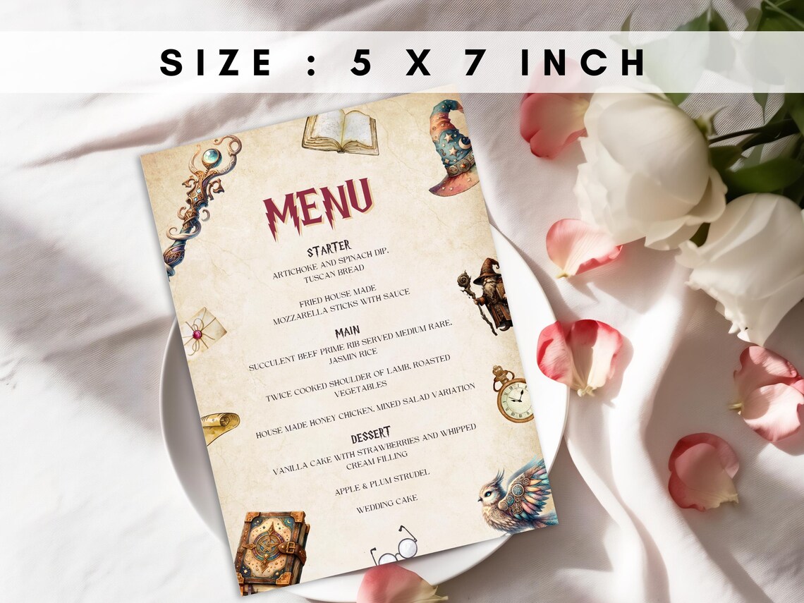 Wizard Theme Menu Card Template, Editable Magical Theme Menu Card ...