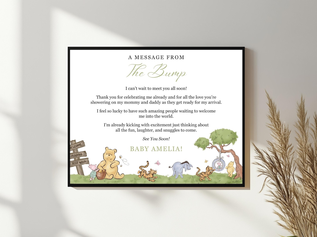 Winnie the Pooh A Message From the Bump Baby Shower Sign Template, 8x10 ...