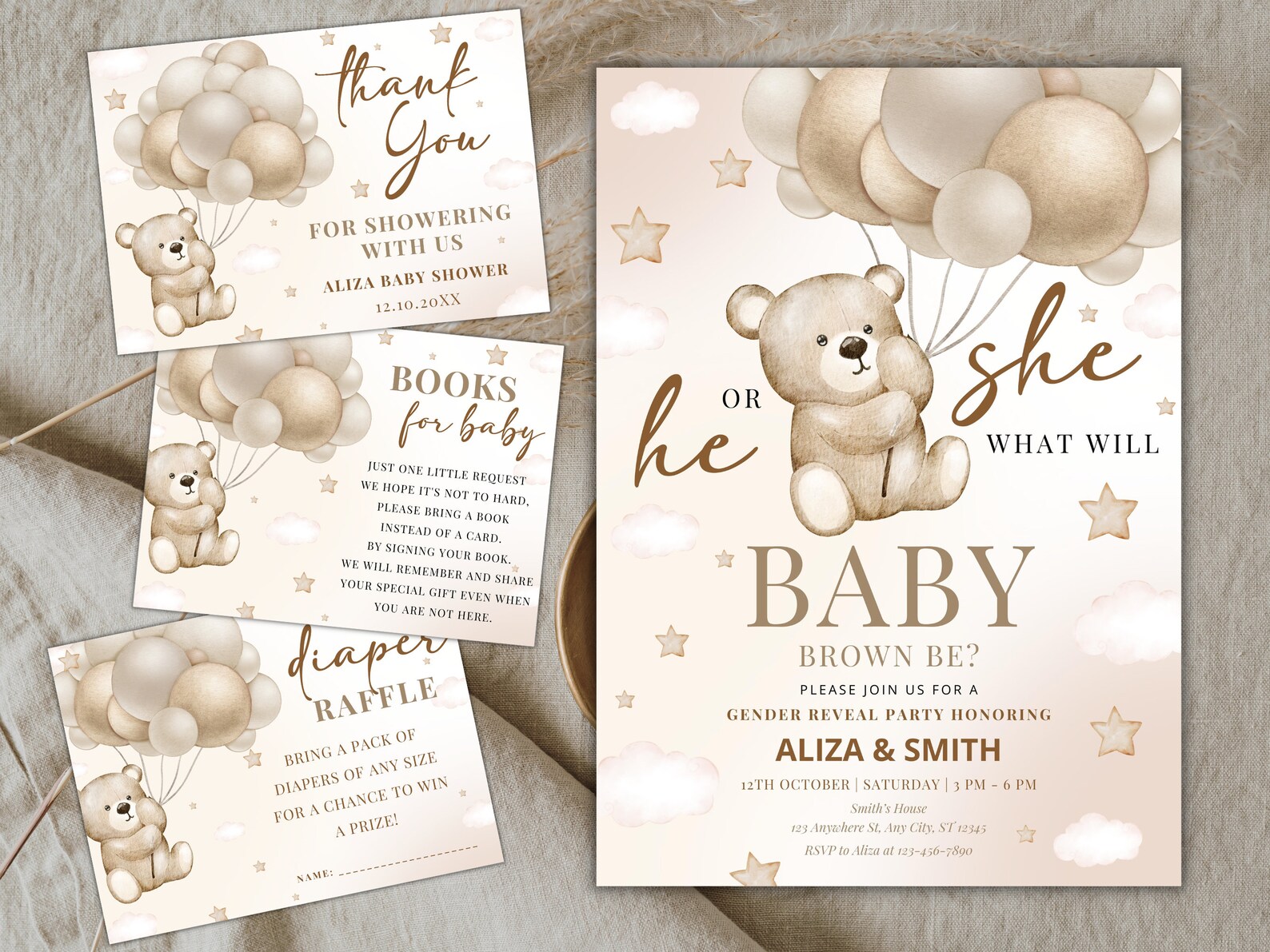 Editable Teddy Bear Gender Neutral Invitation, Gender Reveal Party ...