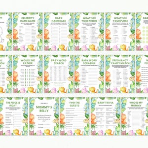 Dinosaur Baby Shower Games Bundle, Greenery Dino Baby Shower Activities ...