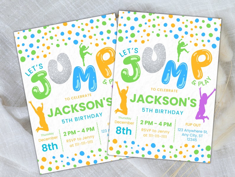 Editable Jump Birthday Party Invitation, Trampoline Birthday Party ...