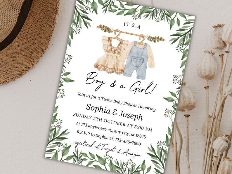 Editable Rustic Gender Reveal Invitation, Boho Baby Boy or Girl Party ...