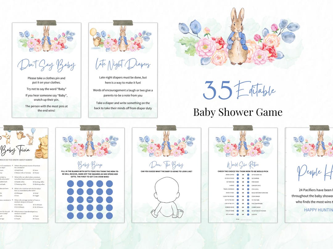 Peter Rabbit Baby Shower Games Bundle, Boy Baby Shower Games Package ...
